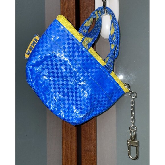 IKEA | Bags | Ikea Knolig Frakta Logo Coin Purse Zipper Pouch Key Chain Tiny Blue Shopper Bag ...